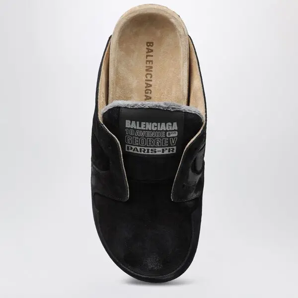 Balenciaga Dumbo Sabot In Distressed Suede - Black