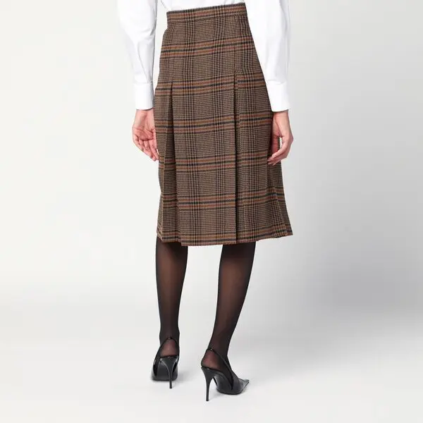 Saint Laurent Prince Of Wales Wool Midi Skirt - Brown