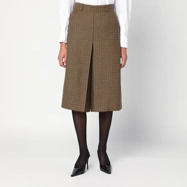 Saint Laurent Checked Wool Culotte Skirt - Beige