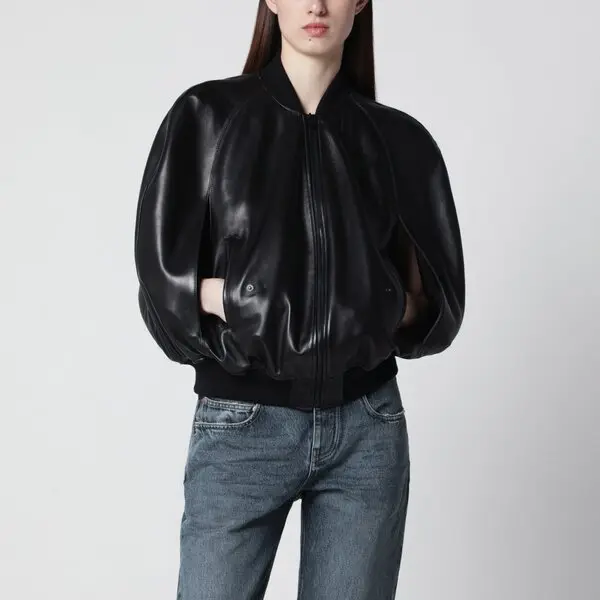 Balenciaga Leather Bomber Jacket - Black