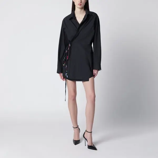 Balenciaga Short Cotton Poplin Wrap Dress - Black