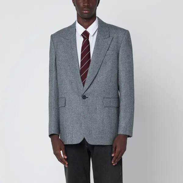 Saint Laurent Gray Jacket In Prince Of Wales Check - Black