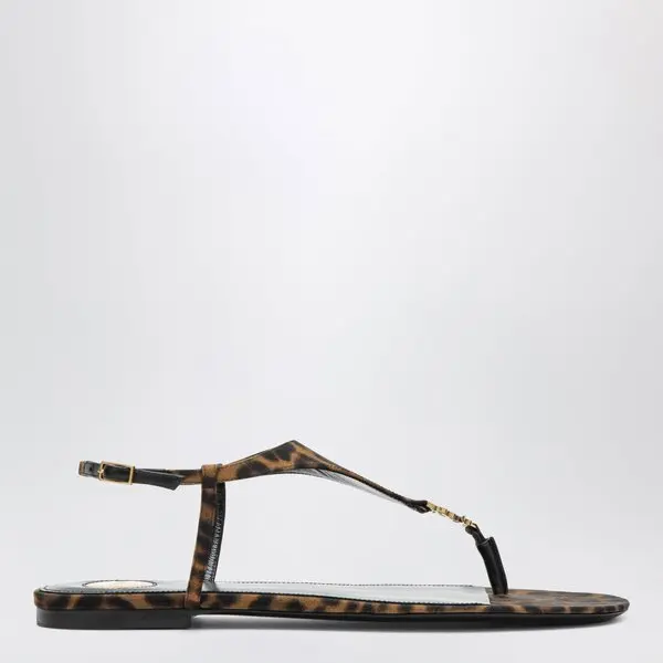 Saint Laurent Cassandre Leopard-print Grosgrain Sandals - Brown
