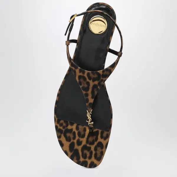 Saint Laurent Cassandre Leopard-print Grosgrain Sandals - Brown