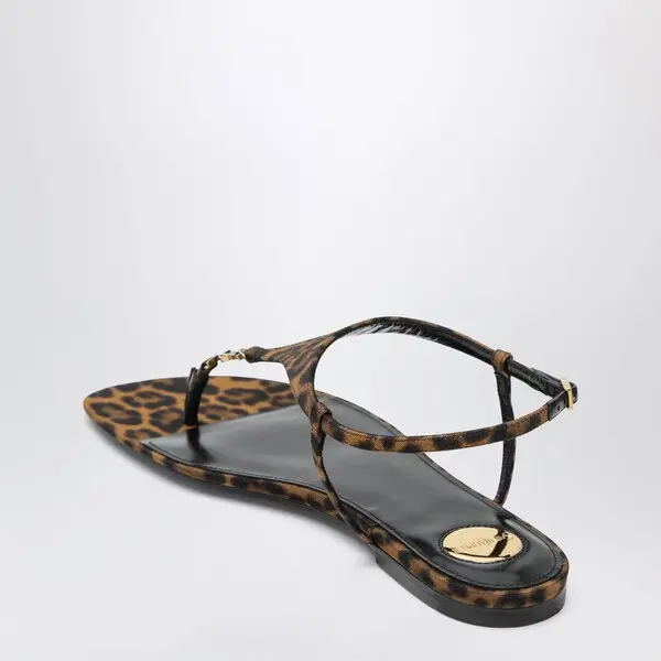 Saint Laurent Cassandre Leopard-print Grosgrain Sandals - Brown