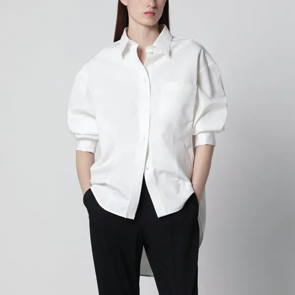 Balenciaga Cocoon Shirt In Cotton And Silk Poplin - White
