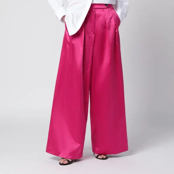 Dries Van Noten Wide Pleated Satin Trousers - Pink