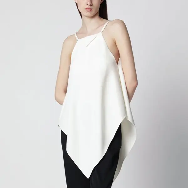 Balenciaga Scarf-inspired Wool And Silk Crepe Top In Ivory - White