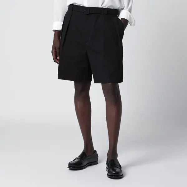 Saint Laurent Belted Bermuda Shorts In Corone Fabric - Black