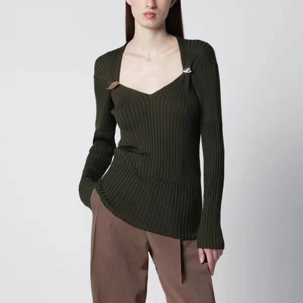 Bottega Veneta Ribbed Cashmere-silk Sweater With Prisma Brooches - Green