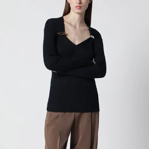 Bottega Veneta Ribbed Cashmere And Silk Sweater With Pins - Blue