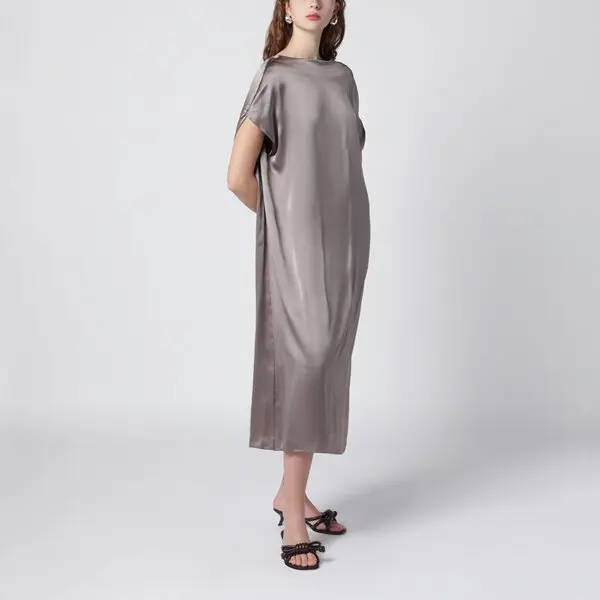 Dries Van Noten Silk Satin Midi Dress - Grey