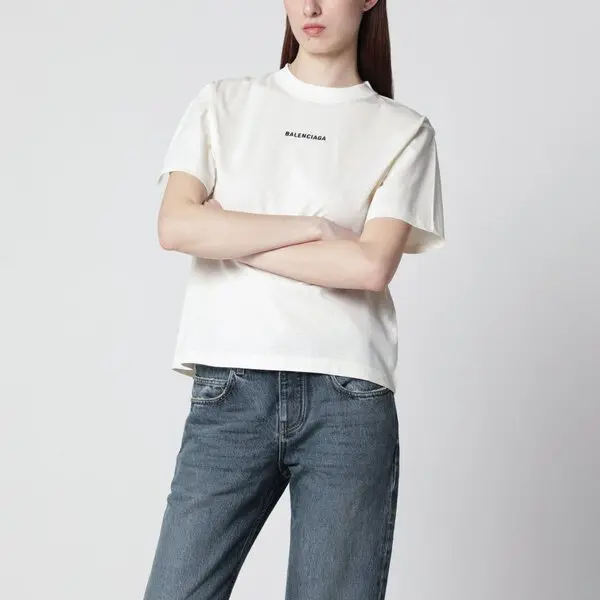 Balenciaga Back Medium Fit T-shirt In Cream - White