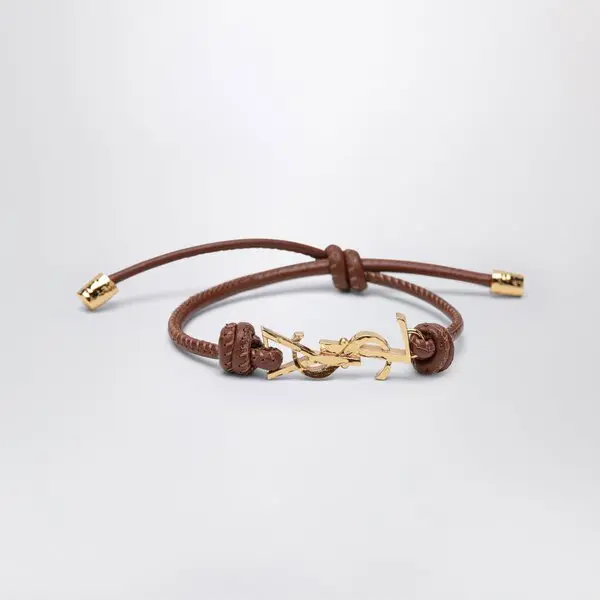 Saint Laurent Cassandre Leather Cord Bracelet - Brown