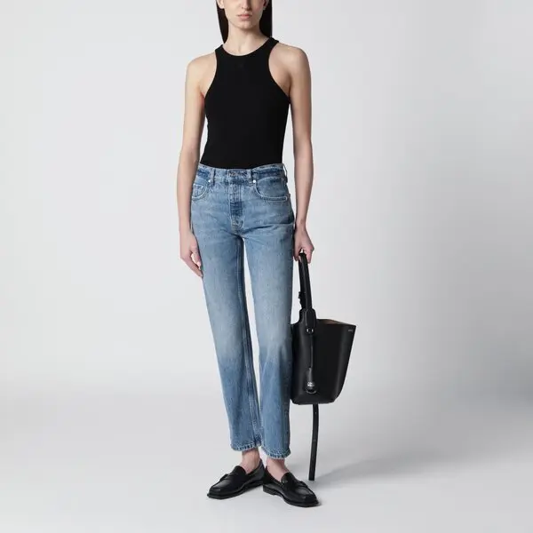 ANINE BING Ribbed Tank Top With Logo - Black
