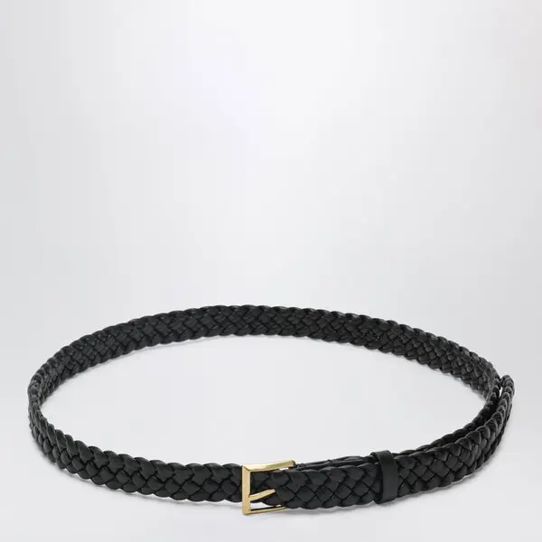 Bottega Veneta Intreccio Calfskin Leather Belt With Metal Buckle - Black