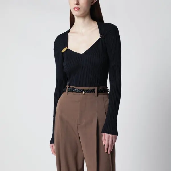 Bottega Veneta Intreccio Calfskin Leather Belt With Metal Buckle