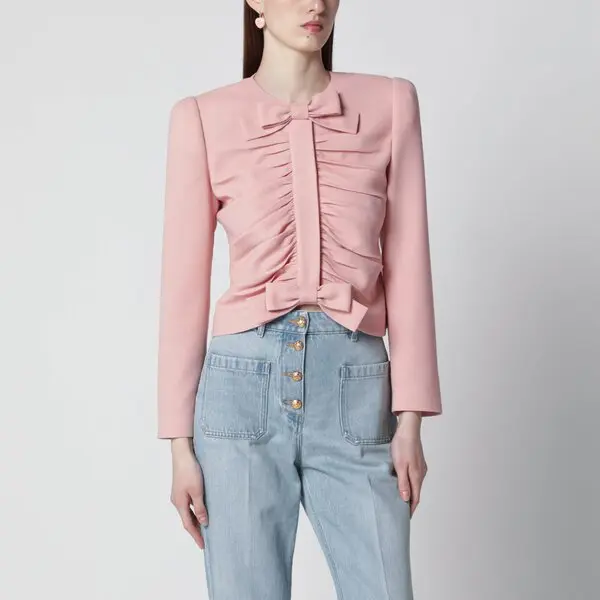 Valentino Garavani Cropped Jacket In Crispy Light Wool - Pink