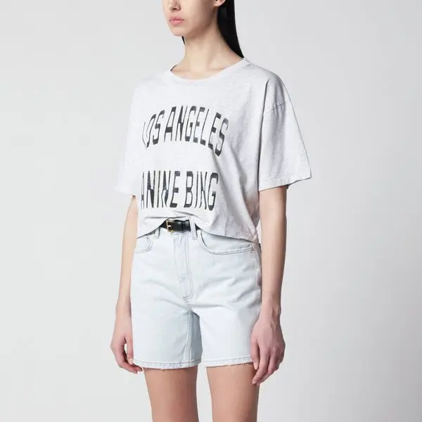 ANINE BING Johnny Cropped T-shirt With Vintage Print In Cotton - Grey