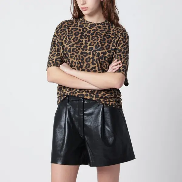 ANINE BING Avi Leopard Print Cotton T-shirt - Brown