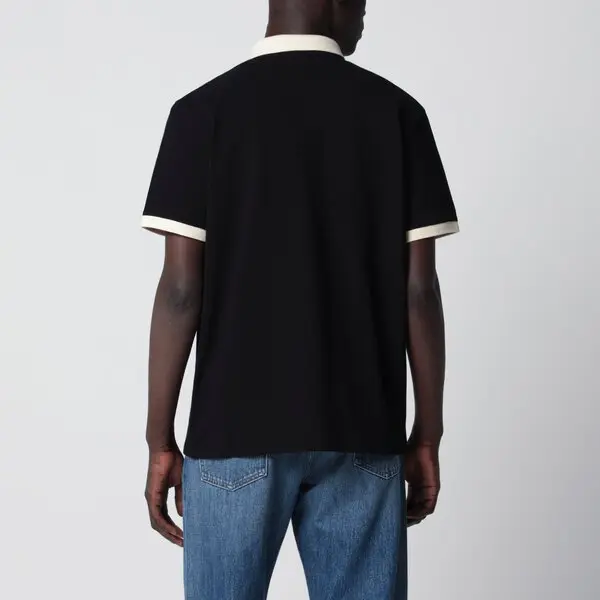 Valentino Garavani Cotton Piqué Polo Shirt With Vgold - Black