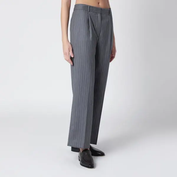 ANINE BING Trent Cropped Pinstripe Trousers - Grey