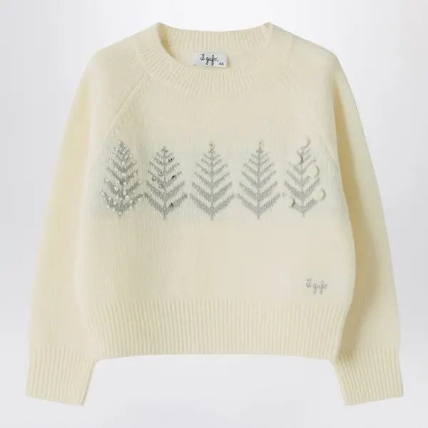 IL GUFO Ivory Wool Sweater With Embroidery And Rhinestones - White