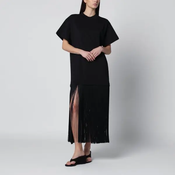 Alaïa Cotton Jersey Fringed Dress - Black