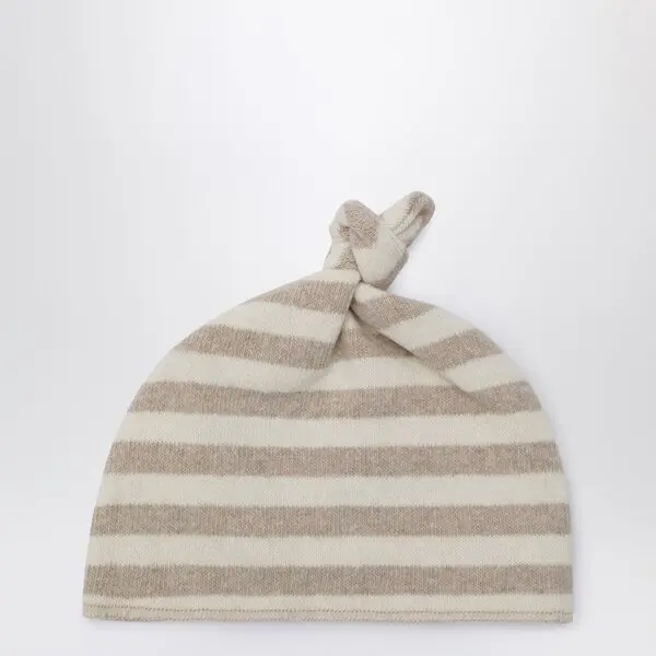 TEDDY & MINOU Striped Cotton Beanie - Beige