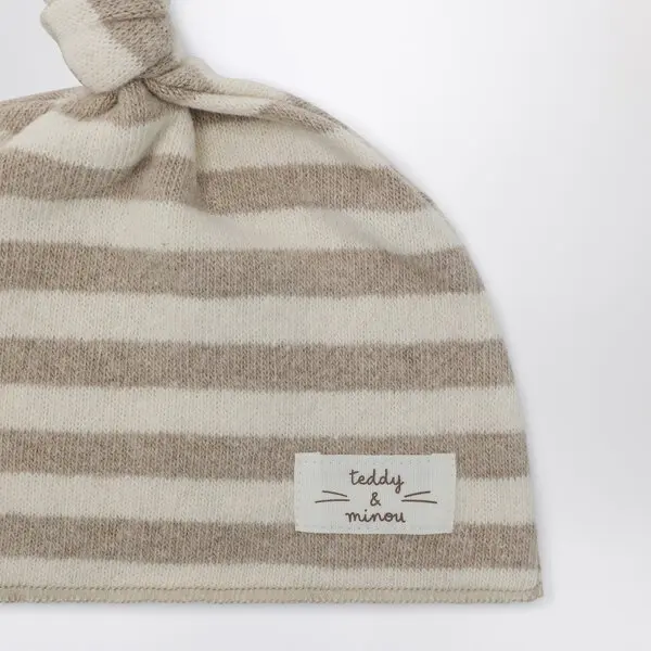 TEDDY & MINOU Striped Cotton Beanie - Beige