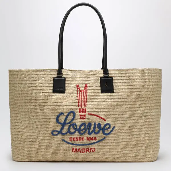 Loewe Verano Xl Tote Bag In Raffia - White