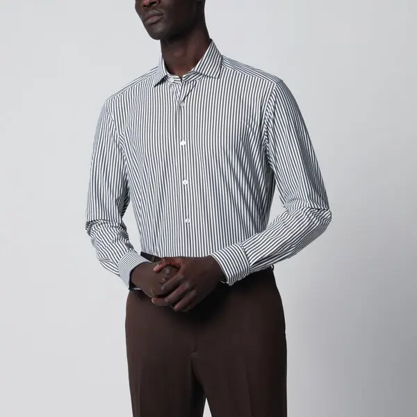 XACUS White Active Striped Tailor Fit Shirt - Brown