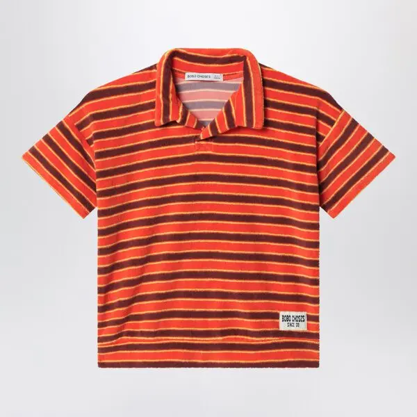 BOBO CHOSES Striped Terry Polo Shirt - Orange