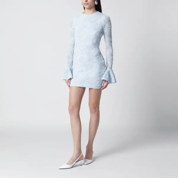 ROTATE BY BIRGER CHRISTENSEN Ruffled Mesh Mini Dress - Light Blue