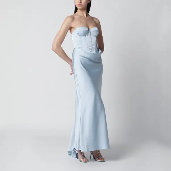 ROTATE BY BIRGER CHRISTENSEN Strapless Satin Corset Gown - Light Blue