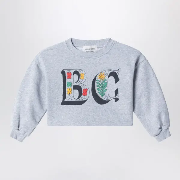 BOBO CHOSES Spring Letters Mélange Cropped Sweatshirt - Grey