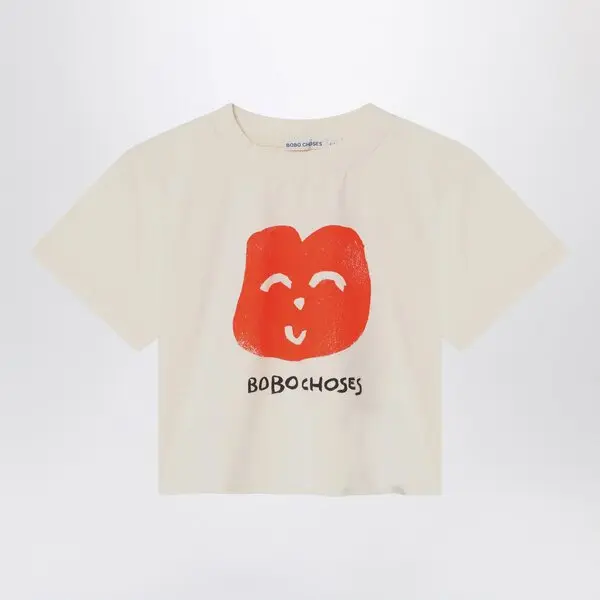 BOBO CHOSES Joyful Face Ivory T-shirt - White