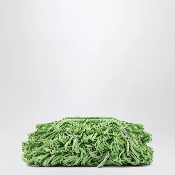 HIBOURAMA Beatrix Clutch With Raffia Fringes And Crystals