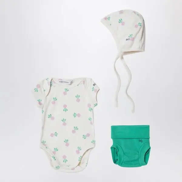 BOBO CHOSES Three-piece Set White/ In Cotton - Green