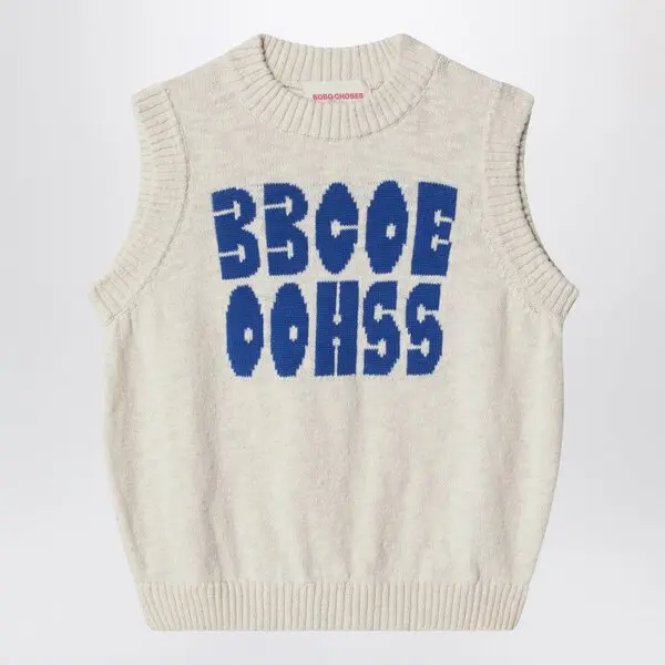 BOBO CHOSES Mélange Vest With Logo Intarsia - White