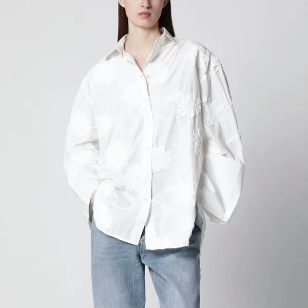 ROTATE BY BIRGER CHRISTENSEN Flower Oversized Shirt In Organic Cotton - White