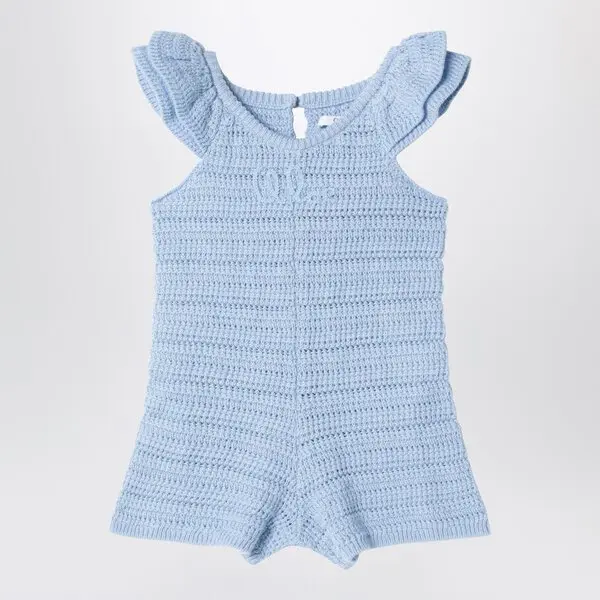 Chloé Openwork Romper With Logo Embroidery - Light Blue