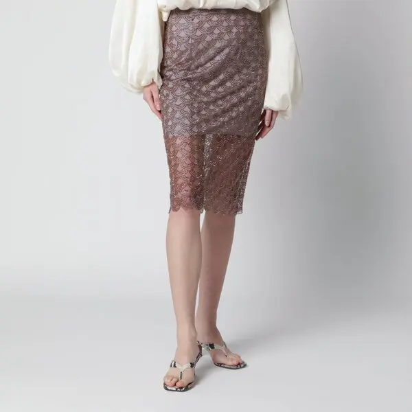 ROTATE BY BIRGER CHRISTENSEN Sequin Scalloped Hem Midi Skirt - Grey