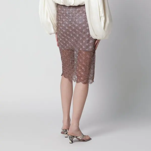 ROTATE BY BIRGER CHRISTENSEN Sequin Scalloped Hem Midi Skirt - Grey