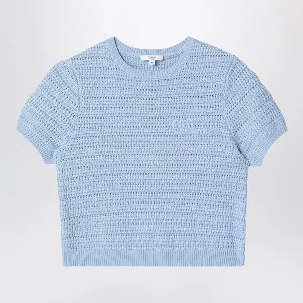 Chloé Openwork Sweater With Logo Embroidery - Light Blue
