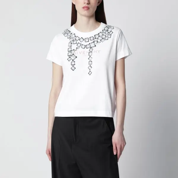 Givenchy Cotton T-shirt With Deconstructed Crystals - White