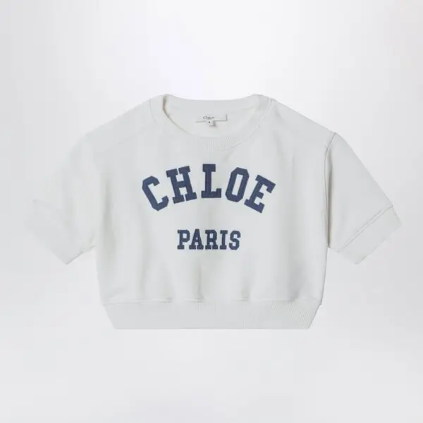 Chloé Cropped Cotton Logo Sweatshirt - White