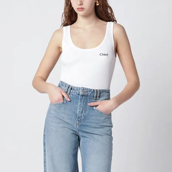 Chloé Ribbed Tank Top With Logo - White
