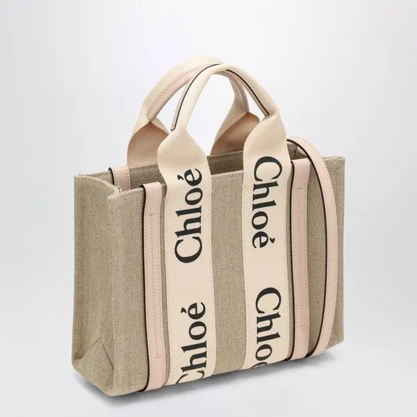 Chloé Woody Small Shopping Bag In Canvas - Pink