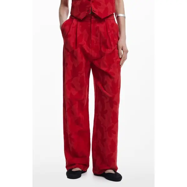 Desigual Floral Wide Leg Pants - Bright Red